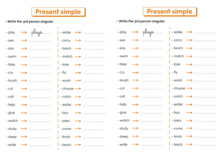 3rd Peron Simple Present - Practice | PDF
