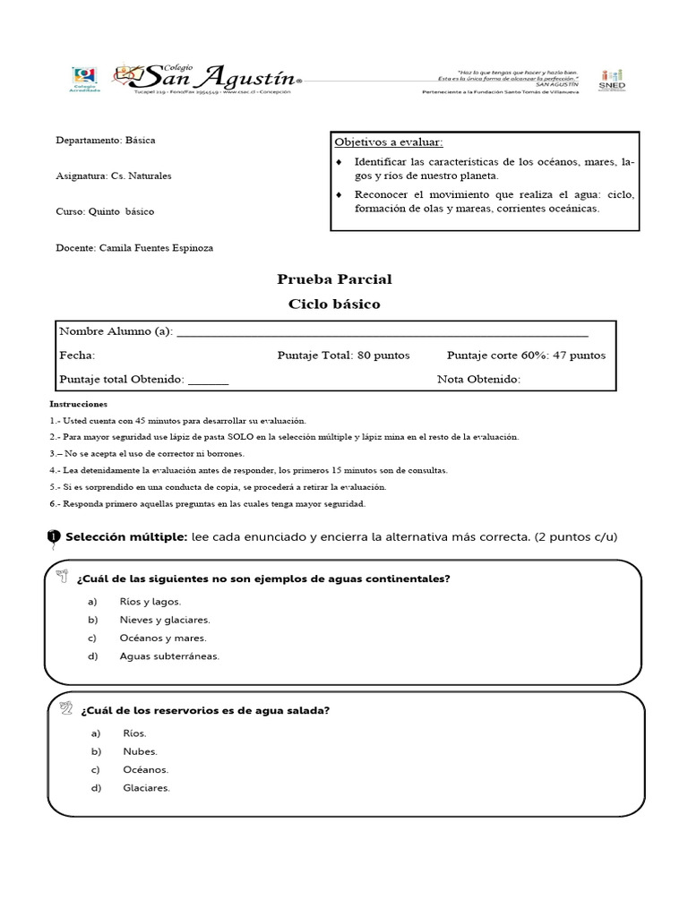 evaluacion unidad 6 Conozco y cuido el agua | PDF | Agua | Océanos evaluacion unidad 6 Conozco y cuido el agua | PDF | Agua | Océanos