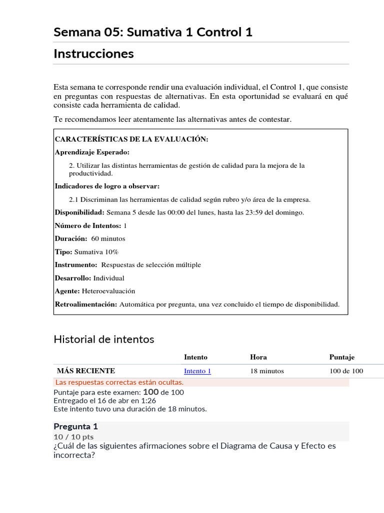 Semana 05 J GESTION CALIDAD J SUMATIVA 1 CONTROL 1 | PDF | Histograma | Six Sigma