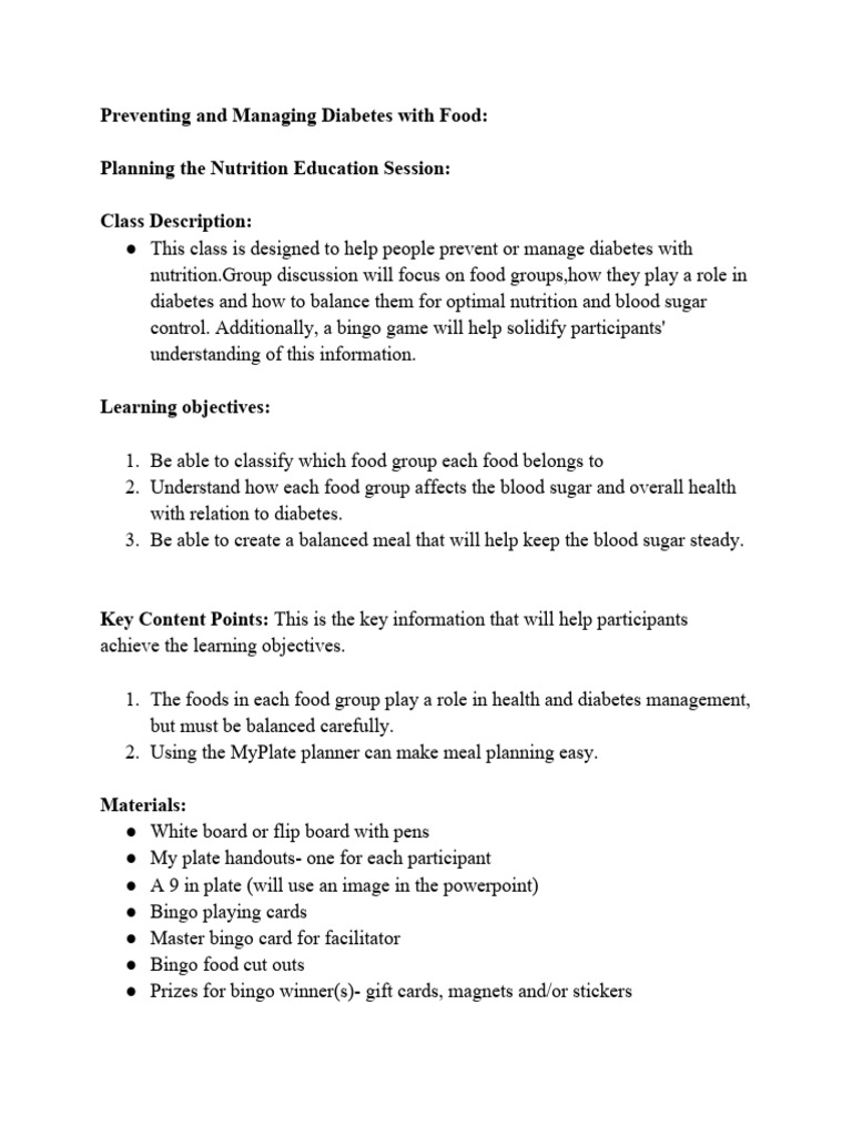 lesson plan-preventing and managing diabetes with food | PDF | Foods ...