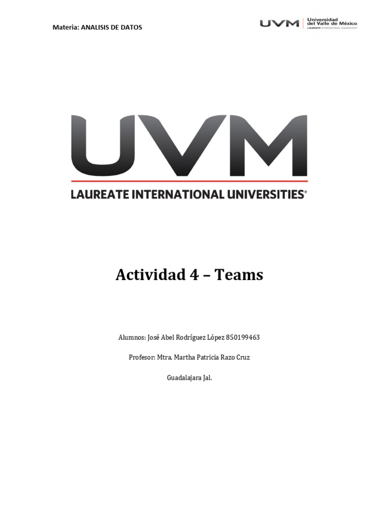 A4 Jarl Teams | PDF | Estadísticas | Análisis estadístico