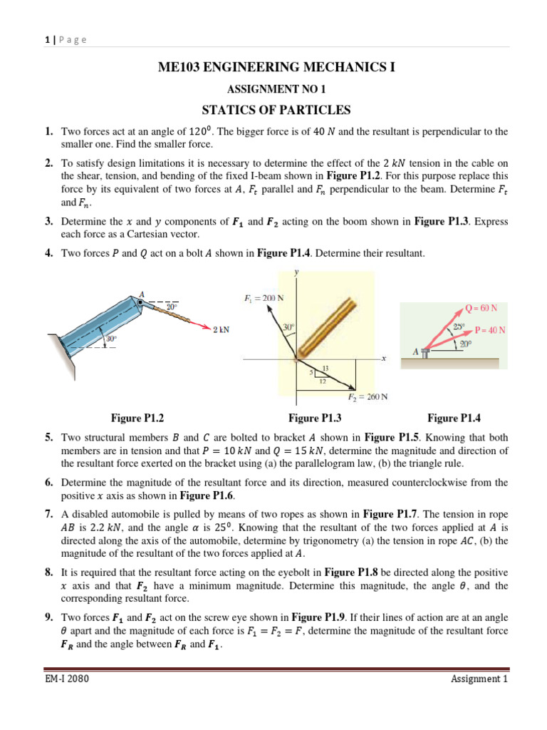 Assignment01 - Mechanic S | PDF | Force | Euclidean Vector