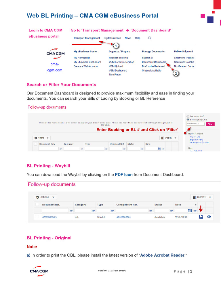 Web BL Printing - CMA CGM | PDF | World Wide Web | Internet & Web