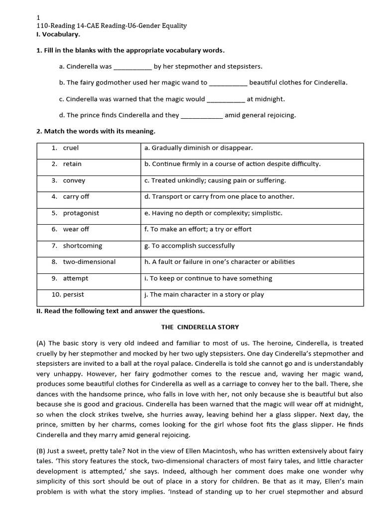 110-Reading 14-CAE Reading-U6-Gender Equality-SV | PDF | Cinderella