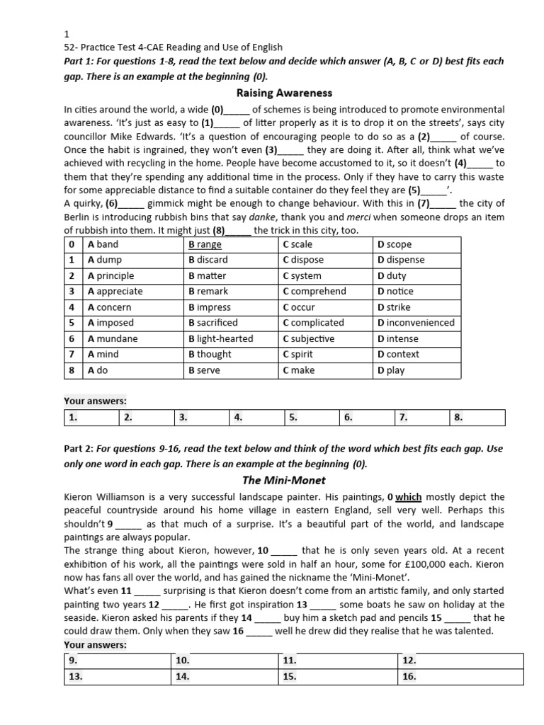52-Practice Test 4-CAE Reading and Use of English-SV | Download Free ...
