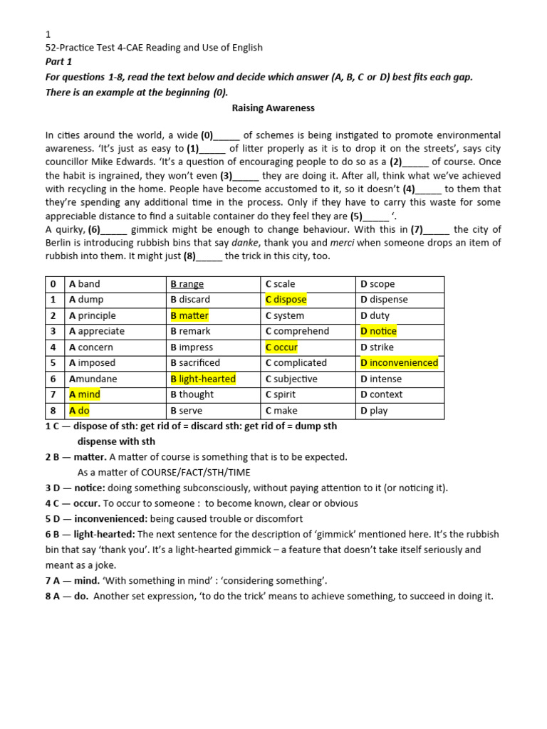 52-Practice Test 4-CAE Reading and Use of English-KEYS | PDF | World ...
