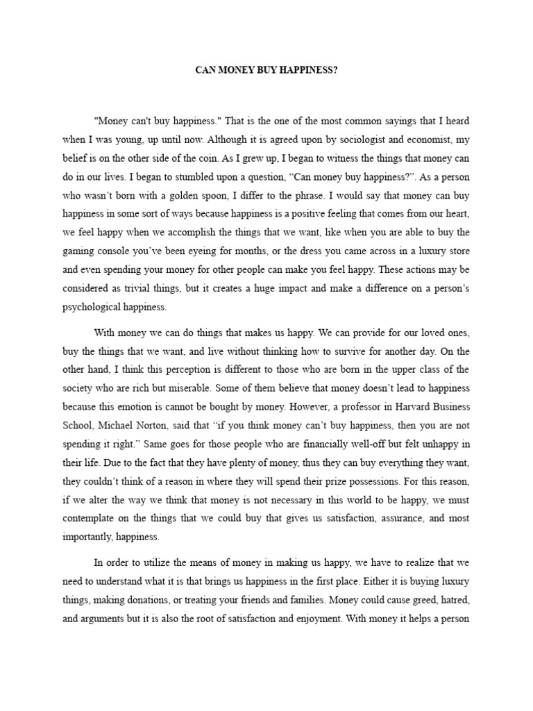 Persuasive Speech Pdf Happiness Money