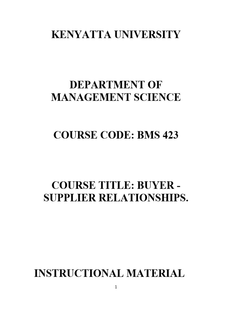 BMS 423 Buyer Supplier Relationships | PDF | Supply Chain | Procurement