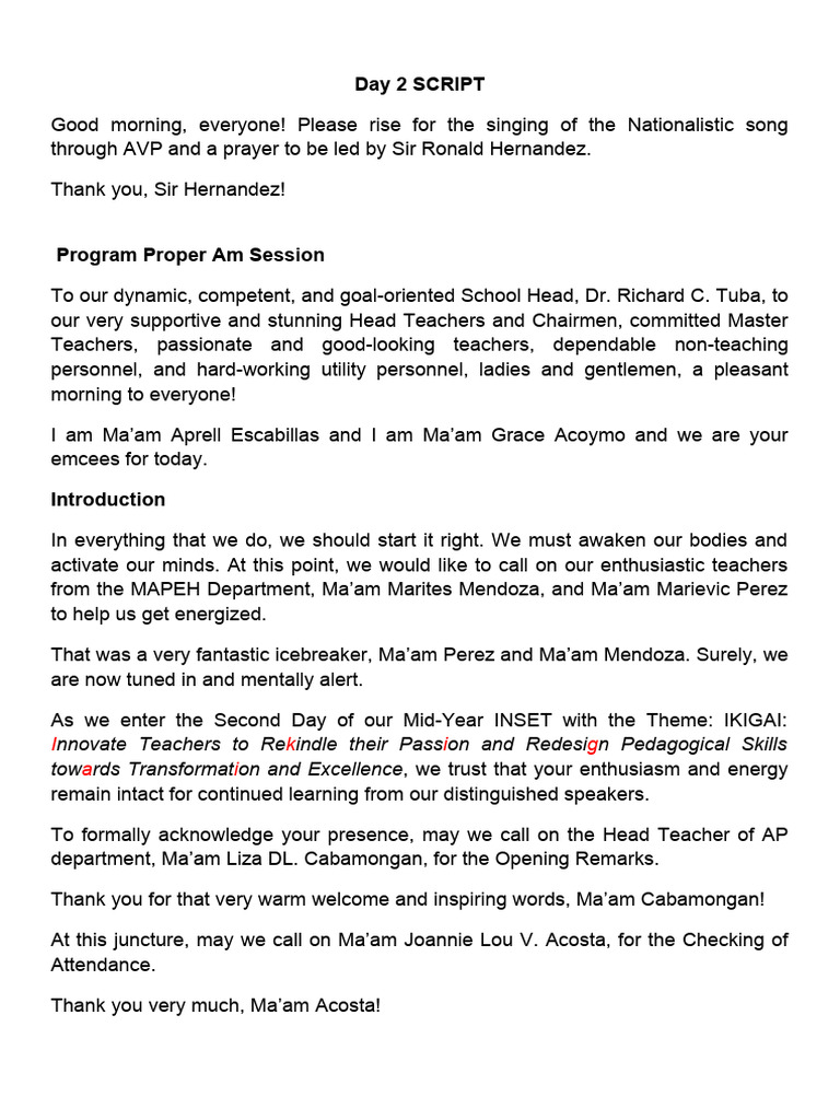 Day 2 Script | PDF | Learning | Behavior Modification