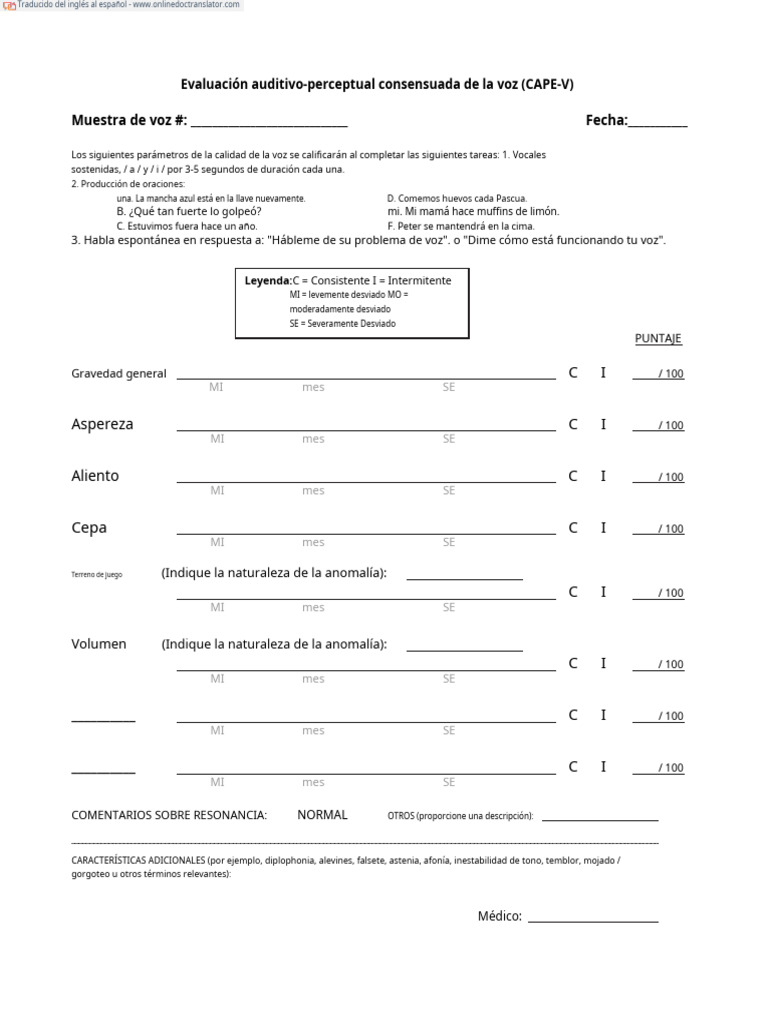 3.12 CAPE-V Form - Instructions - En.es | PDF | Micrófono | Conversor ...