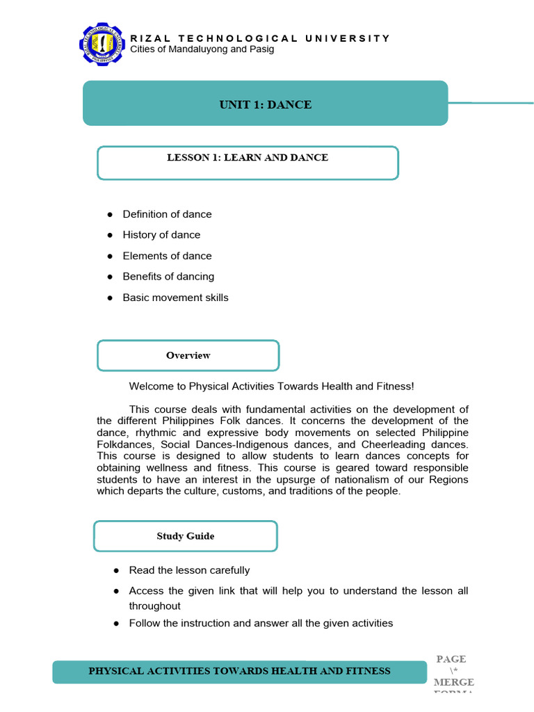 Module 1 Learn and Dance 1 | PDF | Dances | Physical Fitness