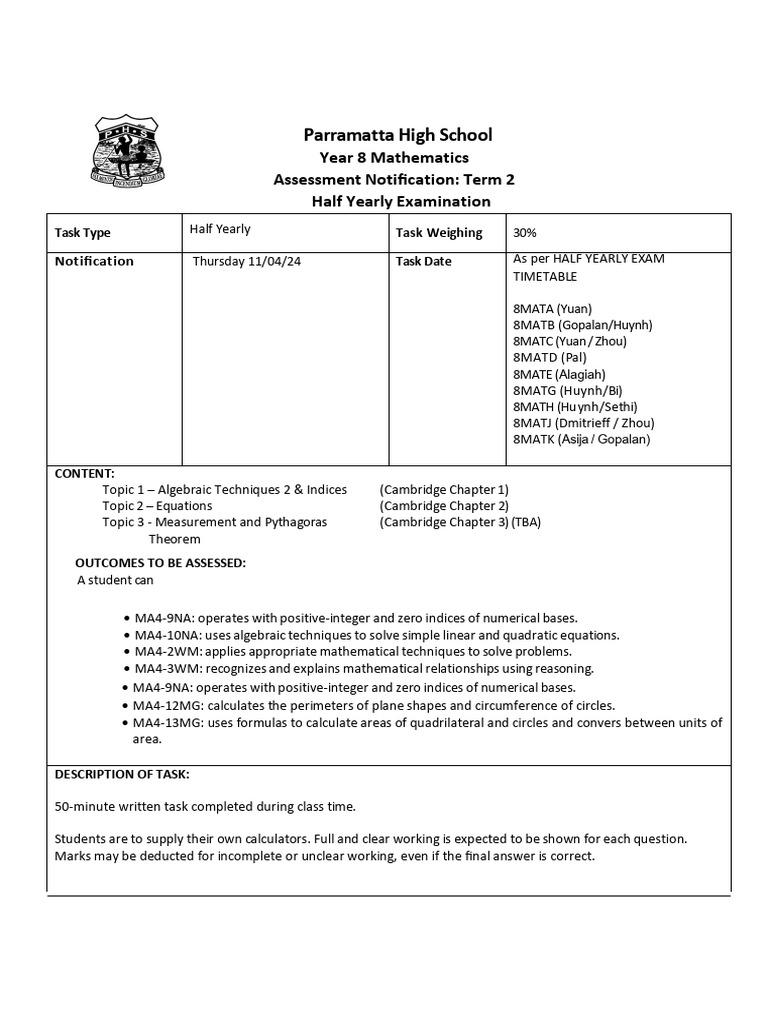 Parramatta High School Documents (Hacked) | PDF | Mathematics | Area