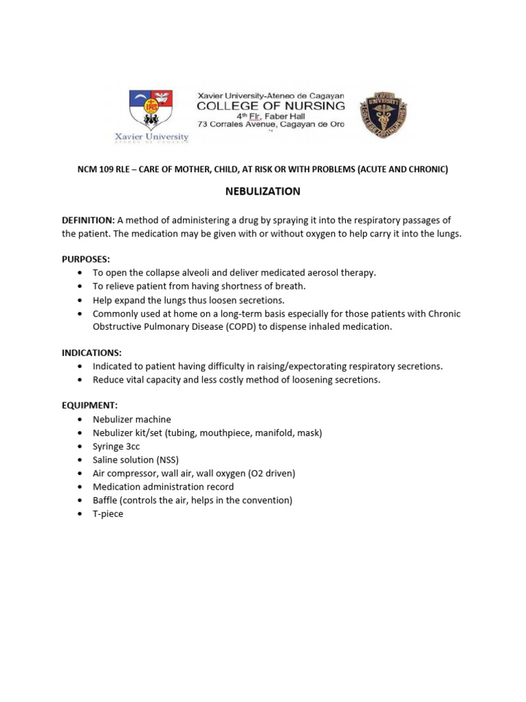 NCM 109 Rle Procedure - Nebulization | PDF | Chronic Obstructive ...