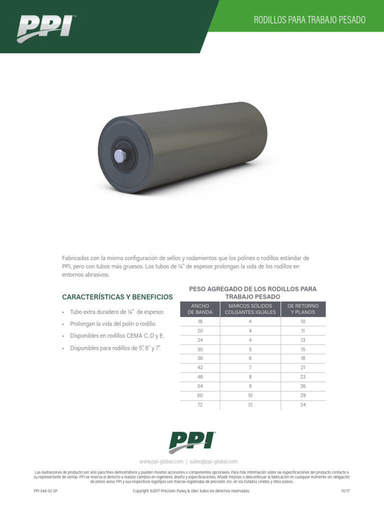 PPI 044-02 SP Heavy Duty Idler Rolls | PDF