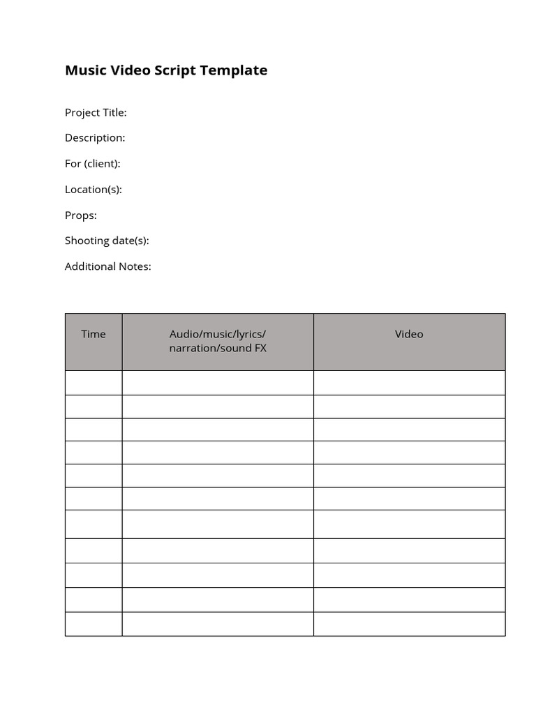 Music Video Script Template | PDF | Games & Activities