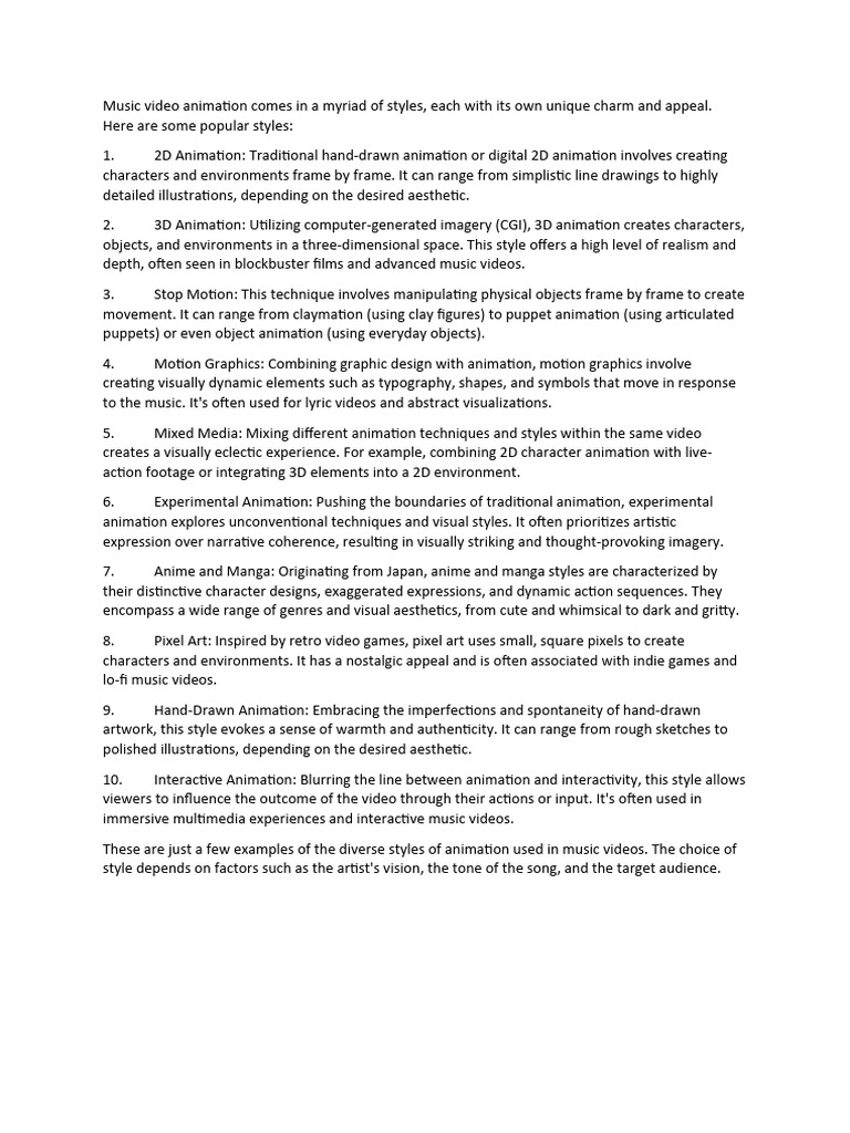 Music Video Animation | PDF | Animation | Computer Generated Imagery