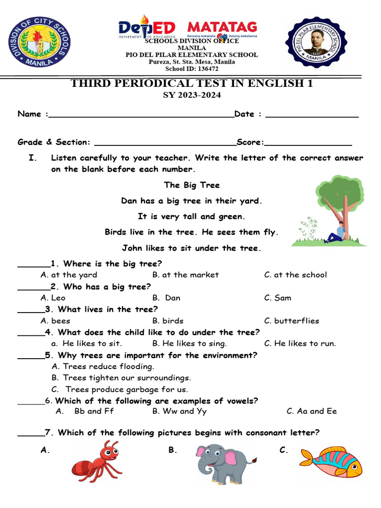 Third Periodical Test: English 1 | PDF | Phonetics | Languages
