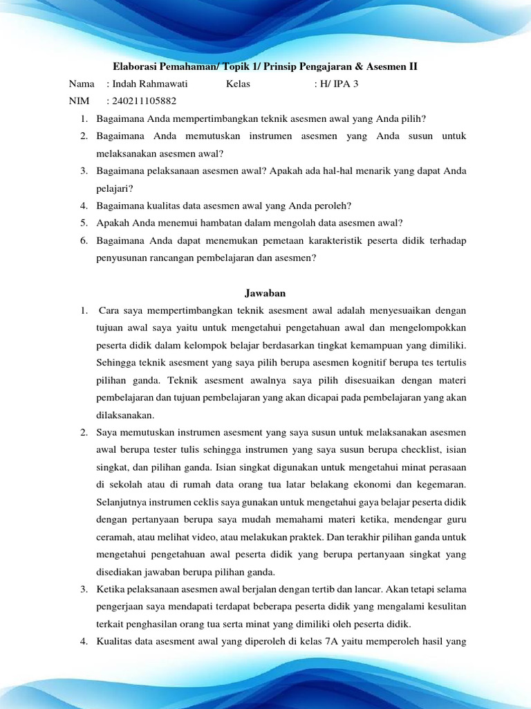 Elaborasi Pemahaman T1 Asesmen 2 Indah Rahmawati | PDF | Karier & Perkembangan