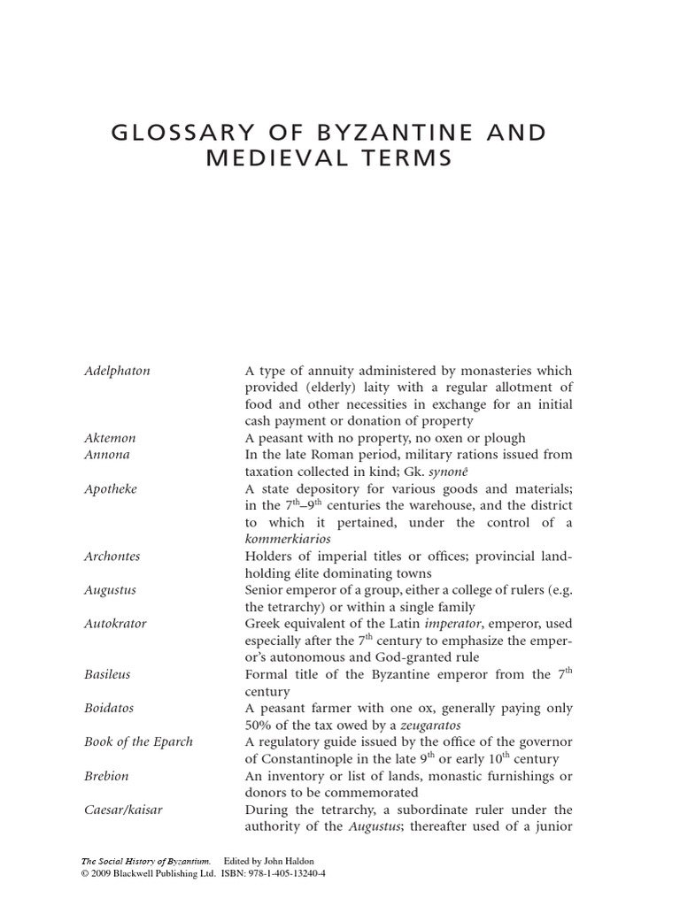 Byzantine and Medieval Terms Glossary | PDF | Pound (Mass) | Byzantine ...