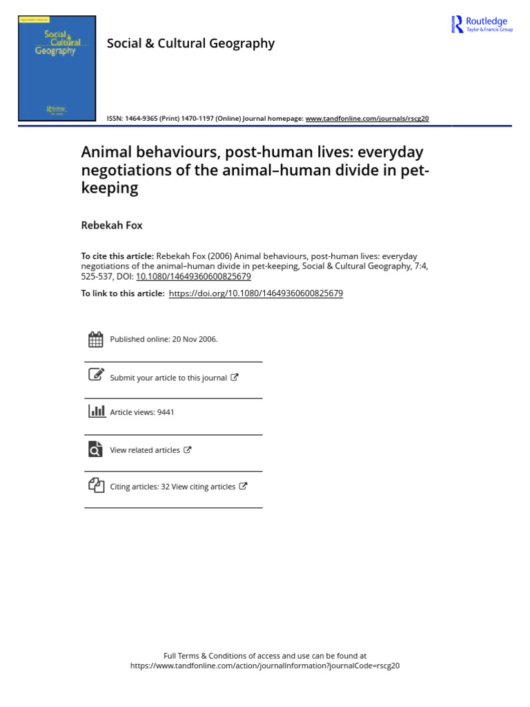 Animal Behaviours Post-Human Lives Everyday Negotiations of The Animal ...