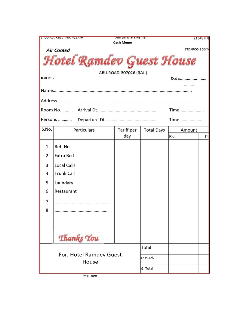 Hotel Bill Format Template | PDF