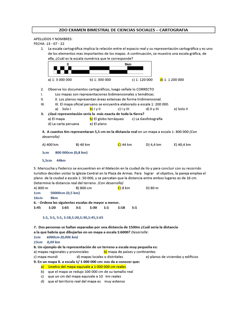 2DO EXAMEN BIMESTRAL DE CIENCIAS SOCIALES 1° | PDF | Cartografía | Mapa