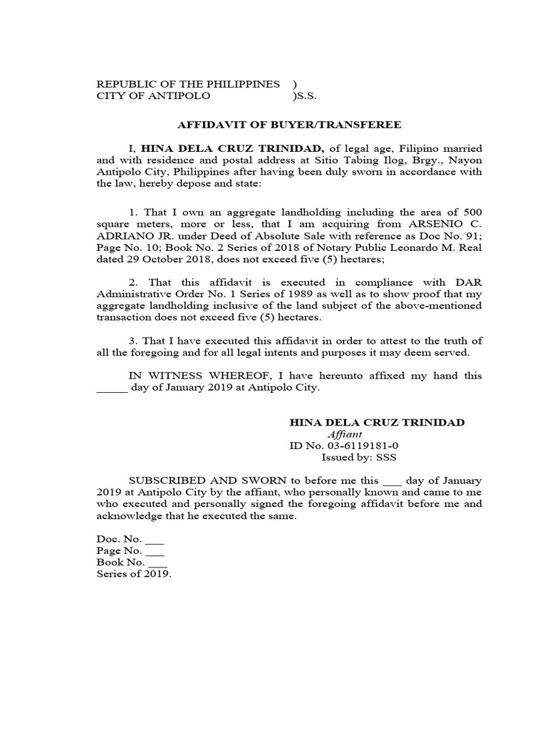 Affidavits of Land Ownership and Status | PDF | Affidavit | Evidence