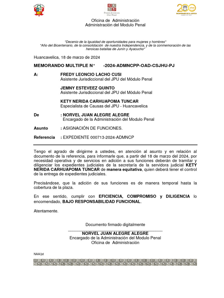 Memorando Multiple-R538-2024-Admncpp-Oad-Csjhu | PDF