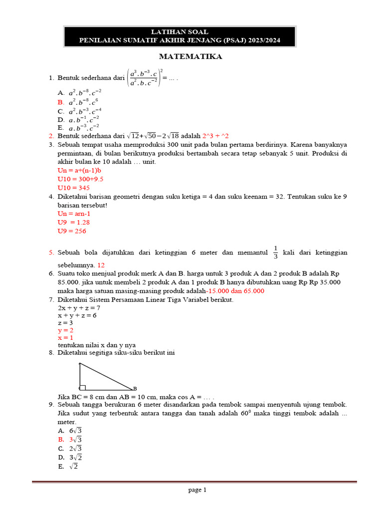 JAWABAN Soal PSAJ MTK EZHAR | PDF