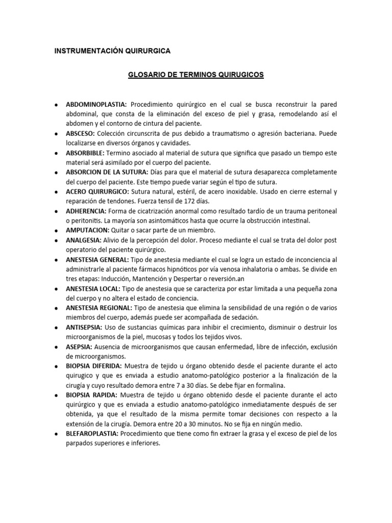 GLOSARIO términos medicos | PDF | Cirugía | Especialidades Medicas