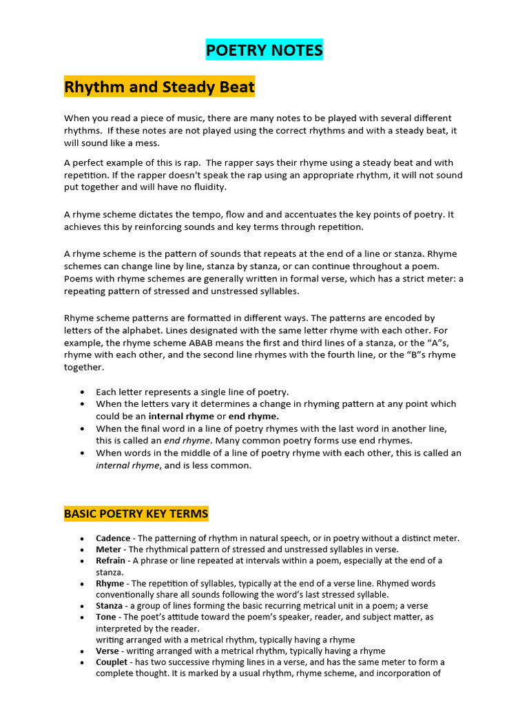 POETRY NOTES | PDF | Poetry | Metre (Poetry)