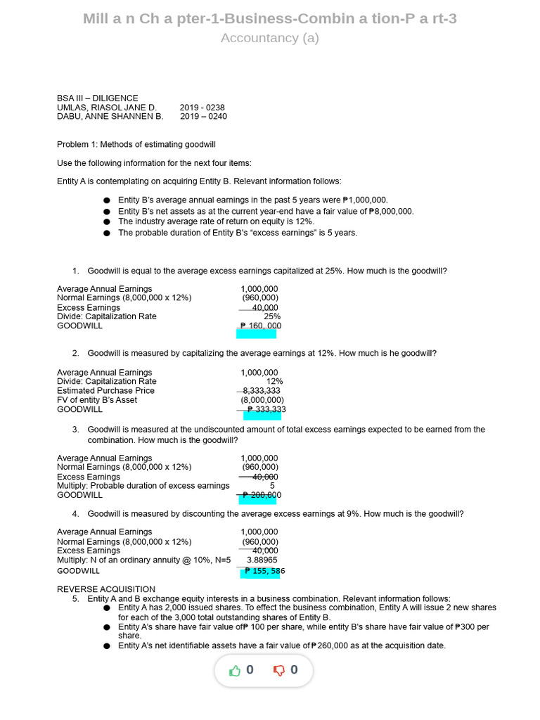 Estimating Goodwill in Business Combinations | PDF | Goodwill ...