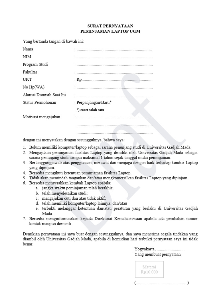 Surat Pernyataan Peminjaman Laptop-24 | PDF