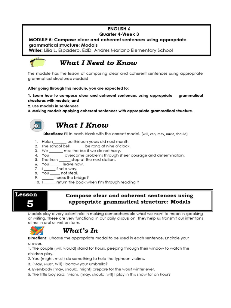 English GR.6 Adm Q4 M9 Module5 | PDF | Verb | Grammar