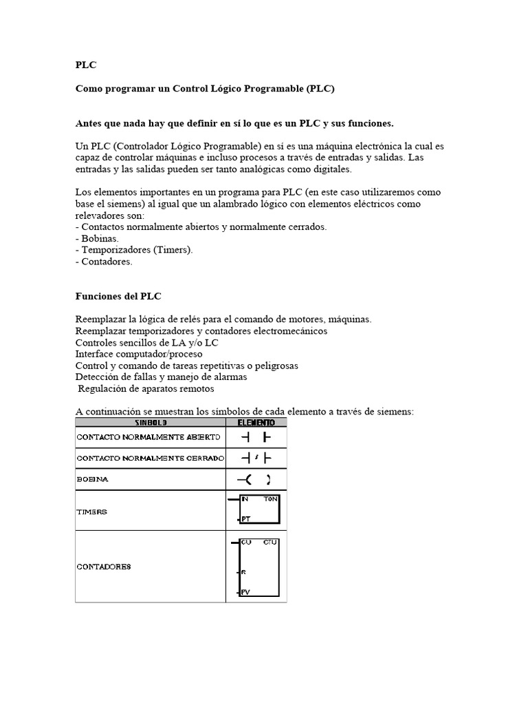 PLC Como Programar Un Control Lógico Programable (PLC) | PDF | Controlador lógico programable ...