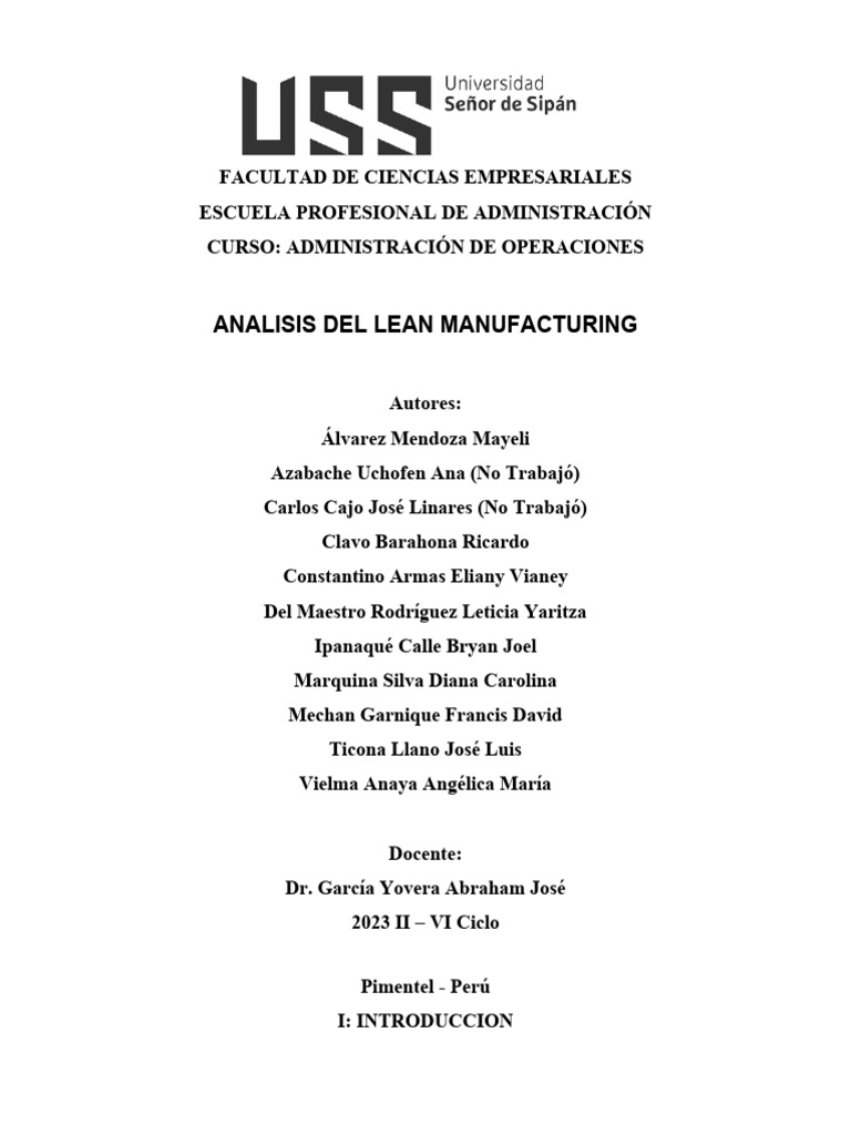 Analisis Lean Manufacturing Grupo2 | Descargar gratis PDF | Lean Manufacturing | Calidad (comercial)