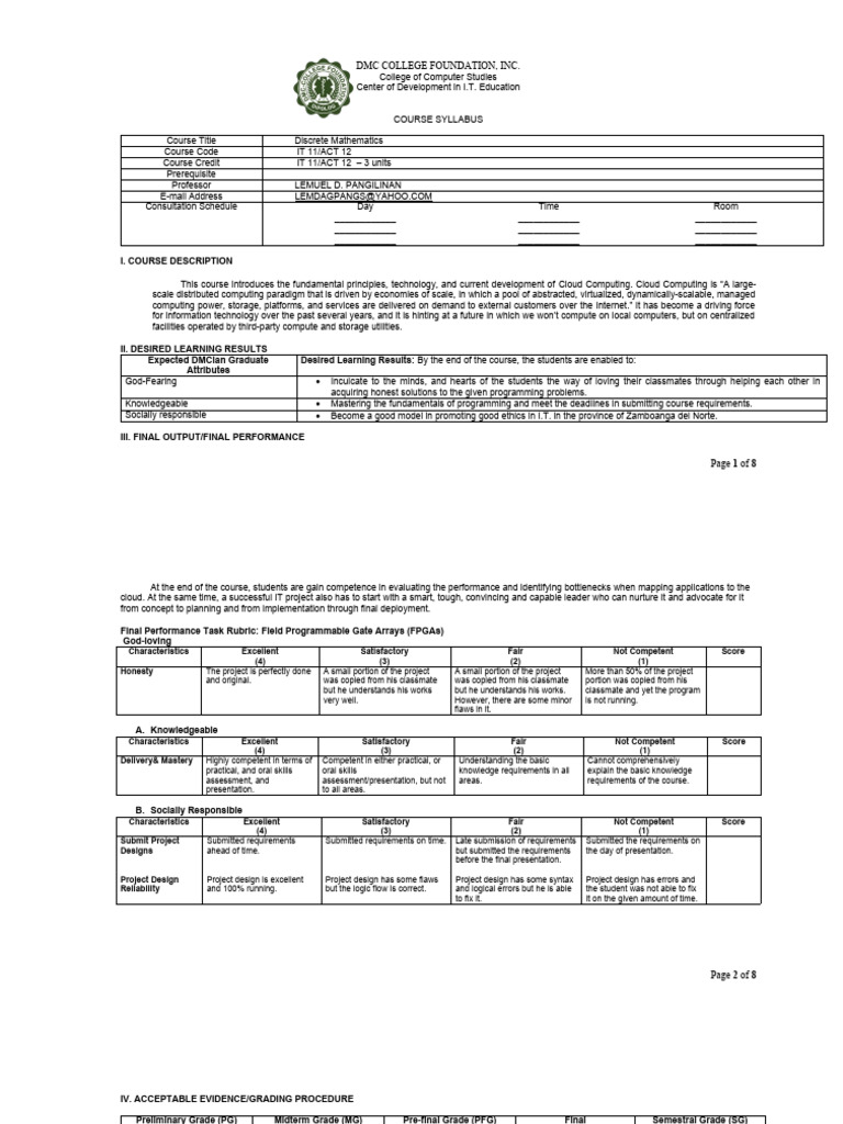 Discrete Mathematics Syllabus | PDF | Mathematical Proof | Algorithms Discrete Mathematics Syllabus | PDF | Mathematical Proof | Algorithms