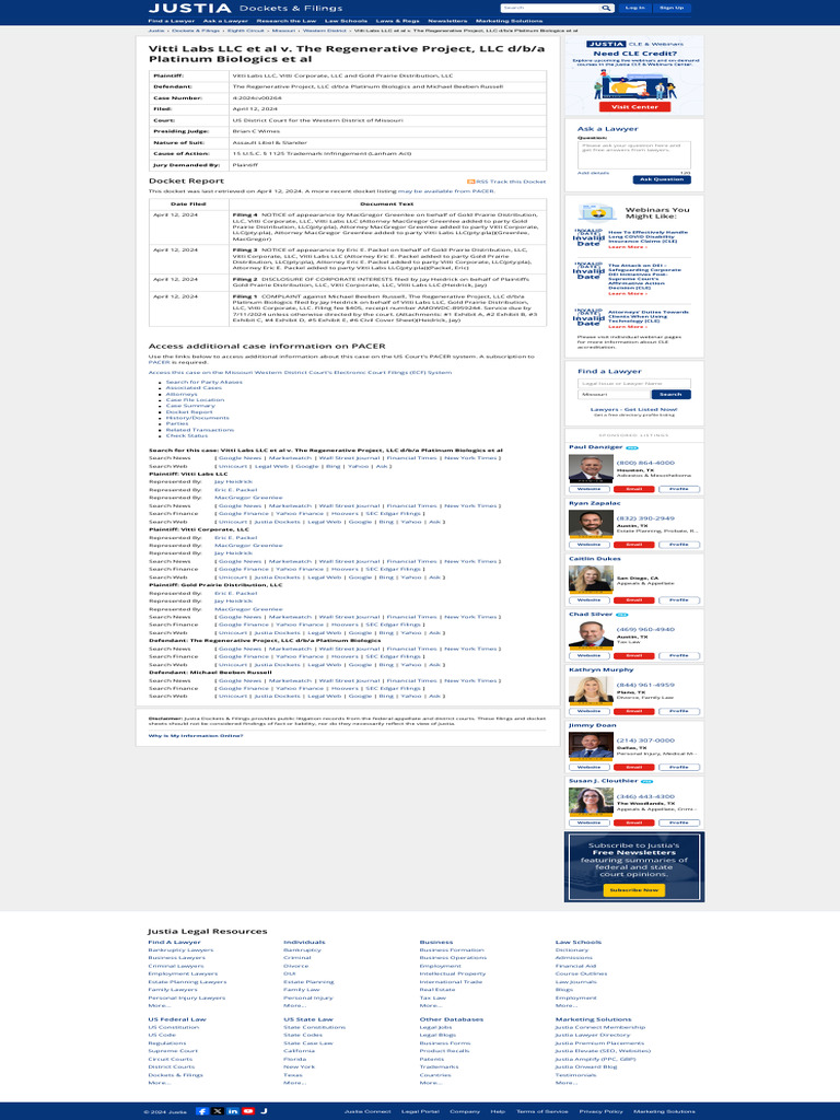 Vitti Labs LLC Et Al v. The Regenerative Project, LLC D:b:a Platinum Biologics Et Al 4 ...