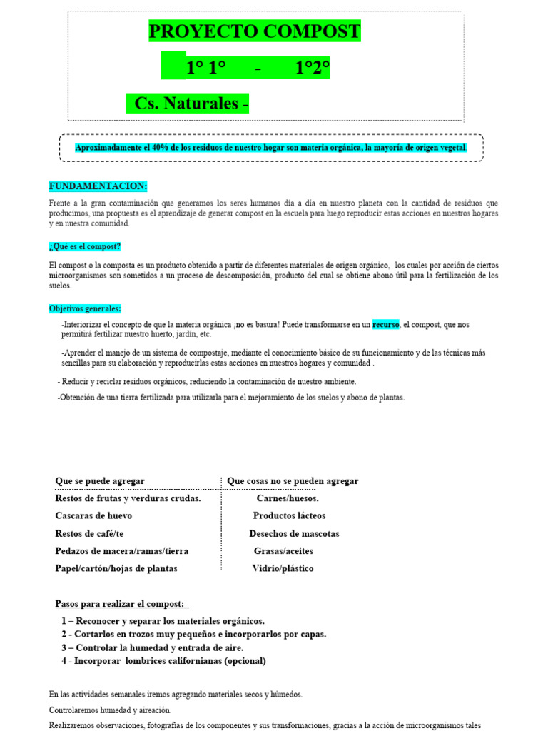 2 - Proyecto Compost. | PDF | Compost | Residuos