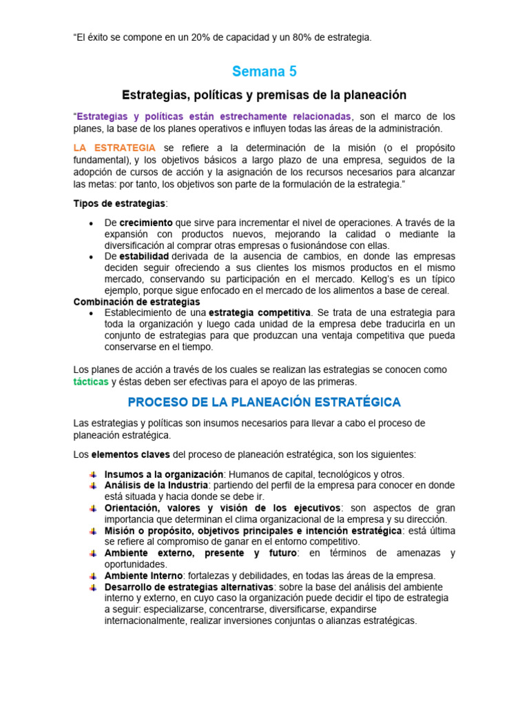 Semana 5 Proceso Administrativo Pdf Planificación Business