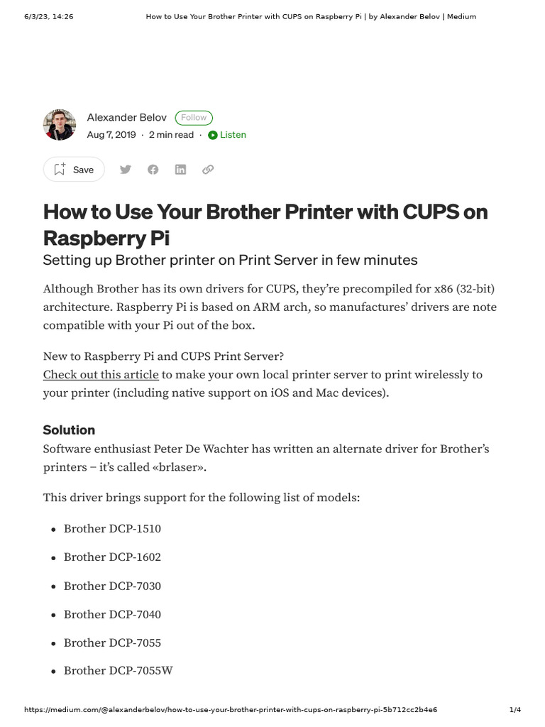 How To Use Your Brother Printer With CUPS On Raspberry Pi - by Alexander Belov - Medium | PDF ...