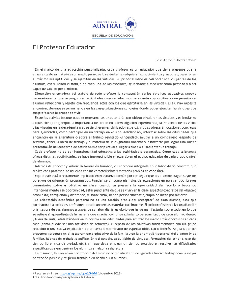 La Labor del Profesor como Educador | PDF | Maestros | Enseñando