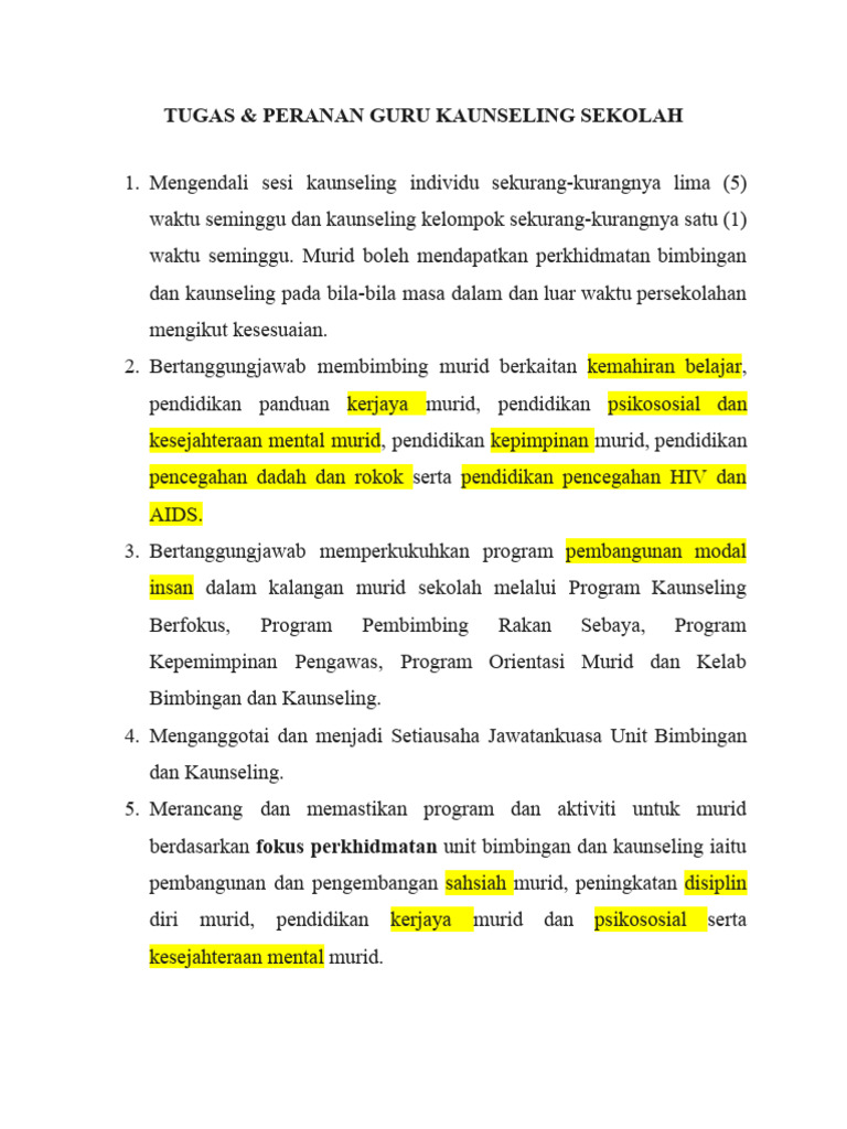 Tugas & Peranan Guru Unit Kaunseling | PDF