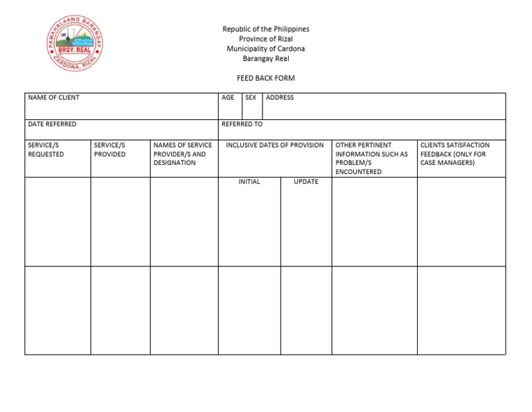 Barangay VAWC Feedback Form Template | PDF