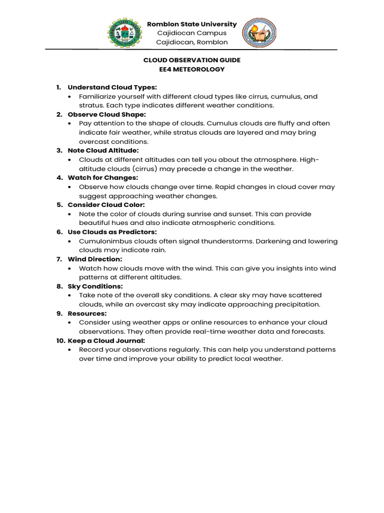 Cloud Observation Guide and Format | PDF | Cloud | Sky
