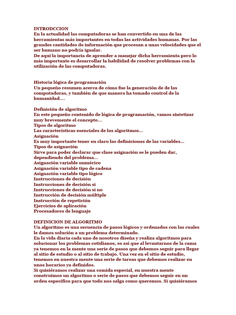 INTRODCCION A Programacion | PDF | Algoritmos | Variable (informática)