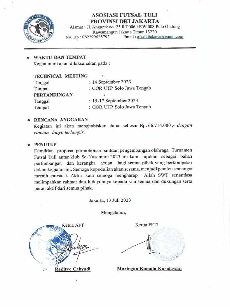 KOP - SURAT - PROPOSAL - ASOSIASI - FUTSAL - TULI - DKI - JAKARTA ...