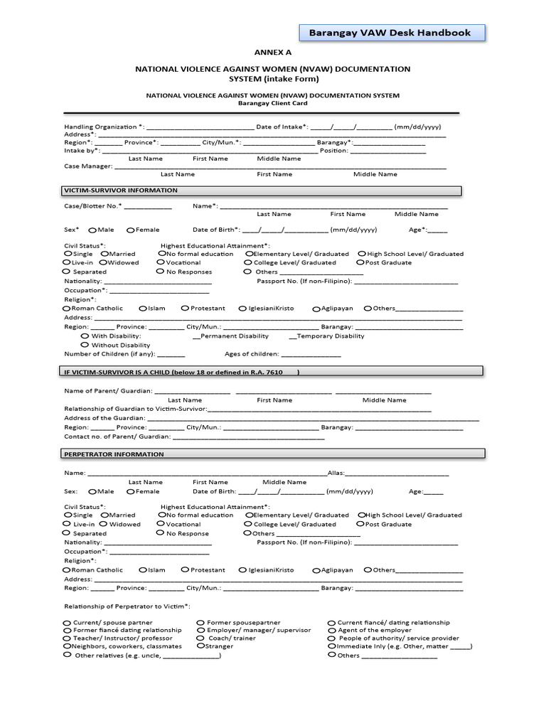 Barangay VAW Desk Handbook | PDF | Woman | Human Sexuality