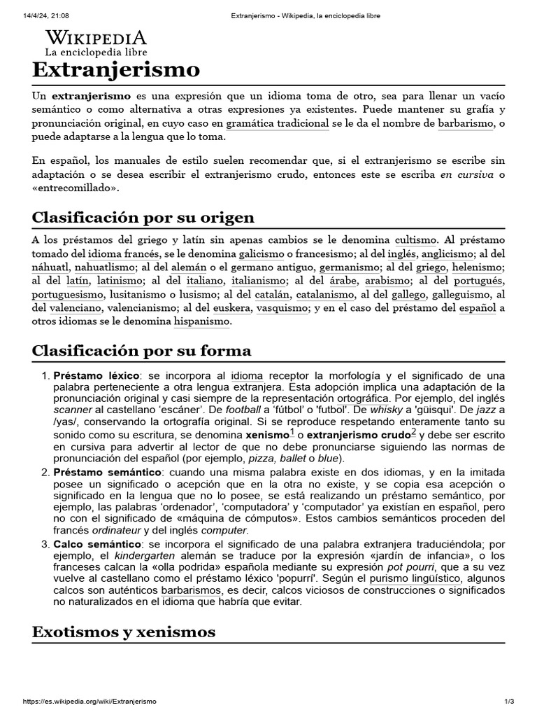 Extranjerismos en español: definición y ejemplos | PDF | Lengua ...