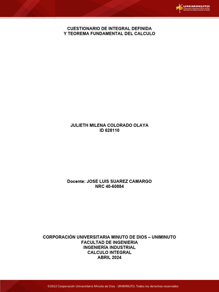 Cuestionario Calculo Integral | PDF